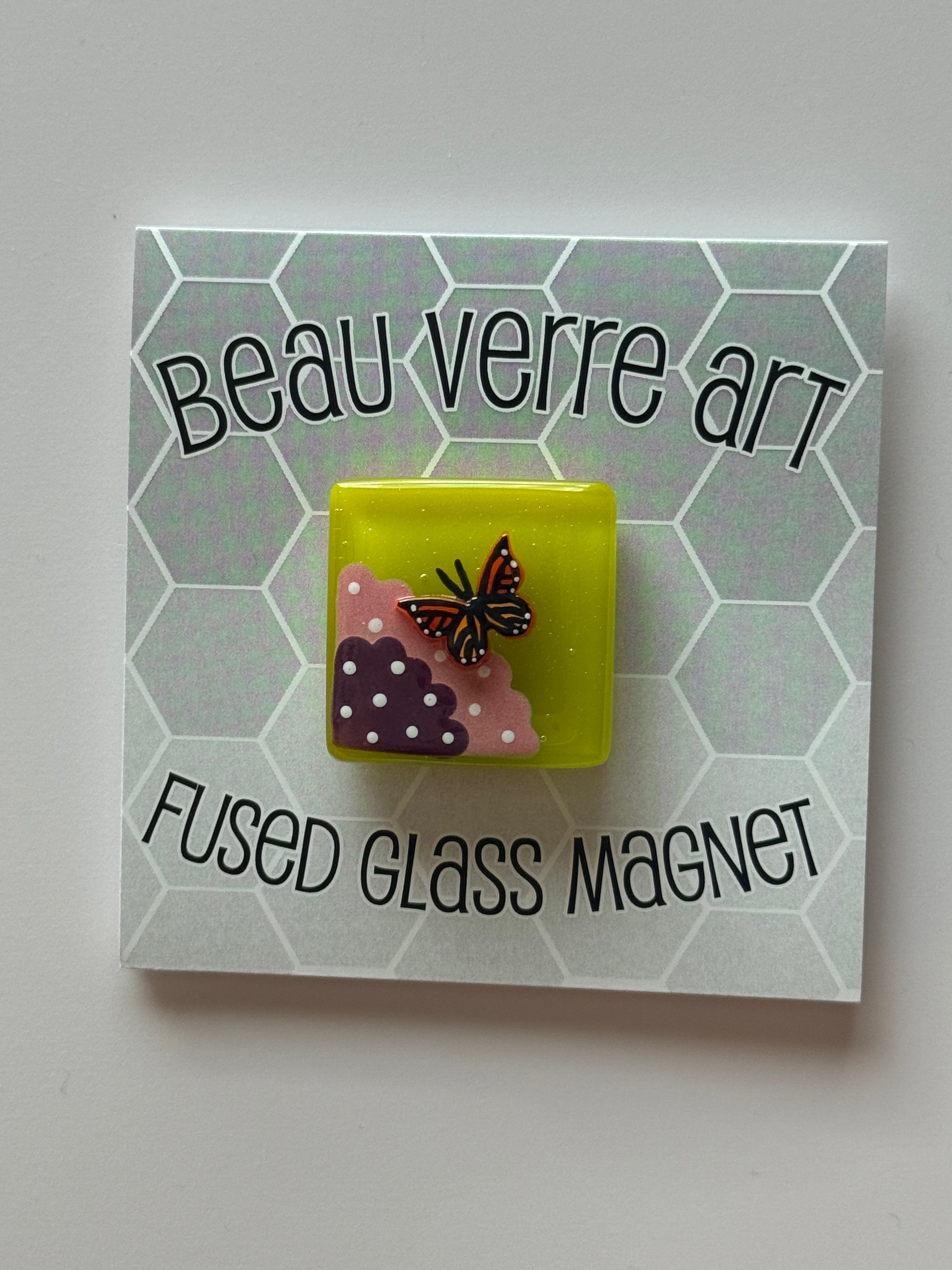 Monarch on Flowers Fused Glass Needle Minder - MKT